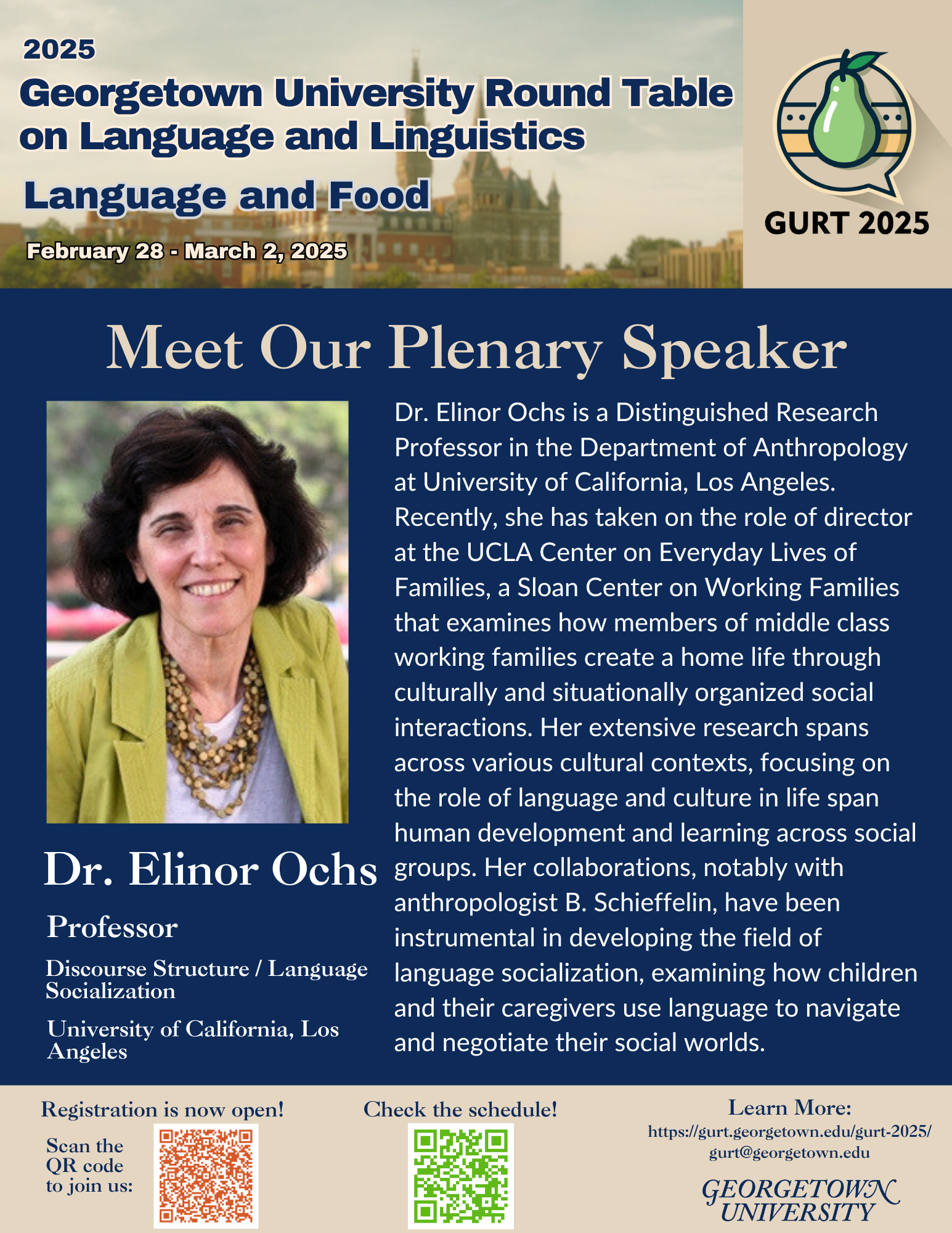 The speaker: Dr. Elinor Ochs | Georgetown University Round Table ...